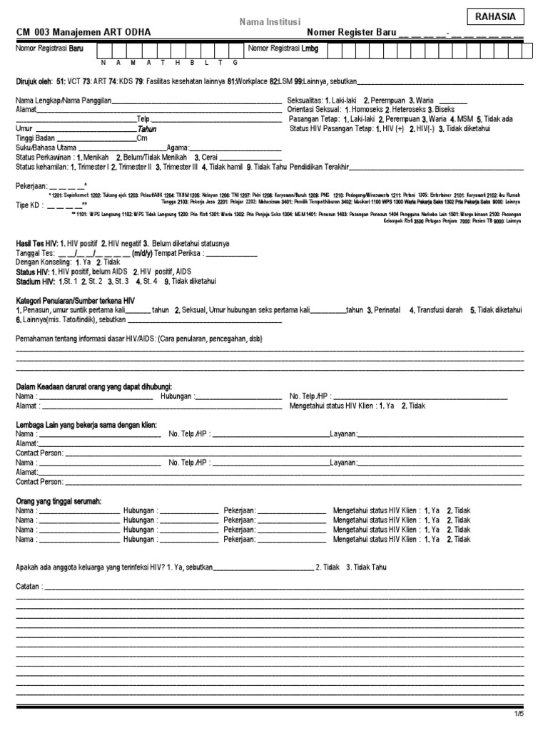 Form Pengelolaan ART ODHA | PDF