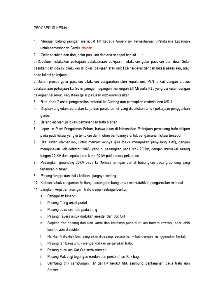 Sop Pemasangan Trafo | PDF | Teknologi & Rekayasa