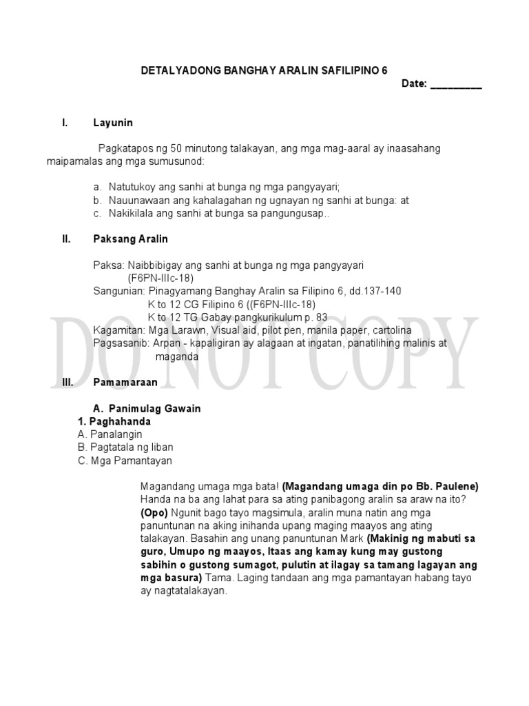 Detailed Lesson Plan in Filipino 6 (Sanhi at Bunga) | PDF
