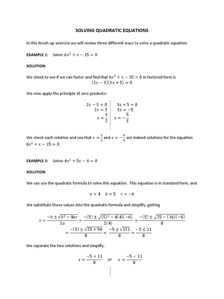 Solving Quadratic Equations | PDF | Equations | Quadratic Equation
