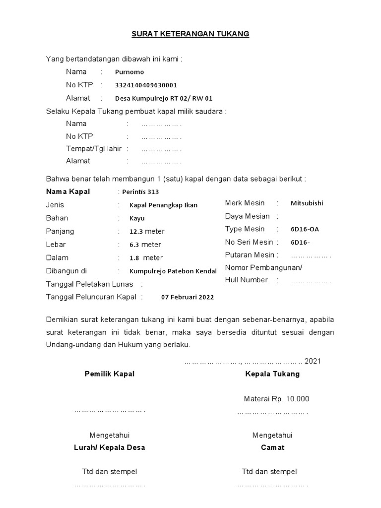 Surat Pembuatan Kapal | PDF