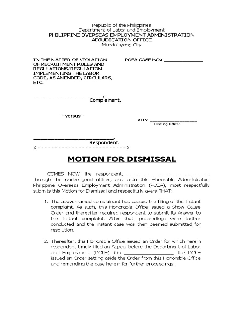MOTION FOR DISMISSAL Sample | PDF | Affidavit | Notary Public