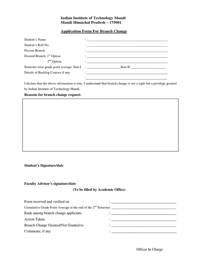 Branch Change Form | PDF