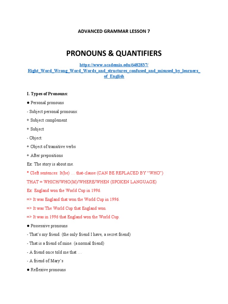 Advanced Grammar Lesson 7 | PDF | Pronoun | Grammar