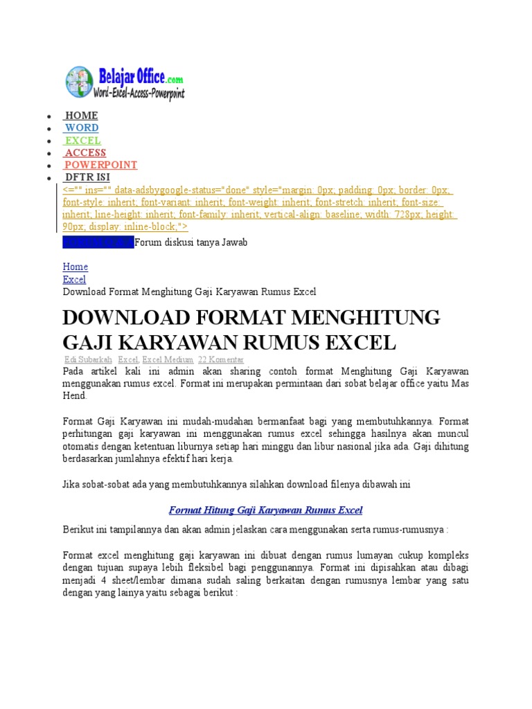 Formula Hitung Gaji Karyawan | PDF