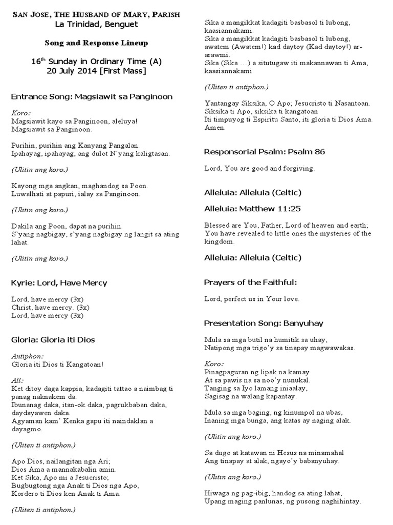16th Sunday in Ordinary Time (A) 2014 (First Mass) | PDF