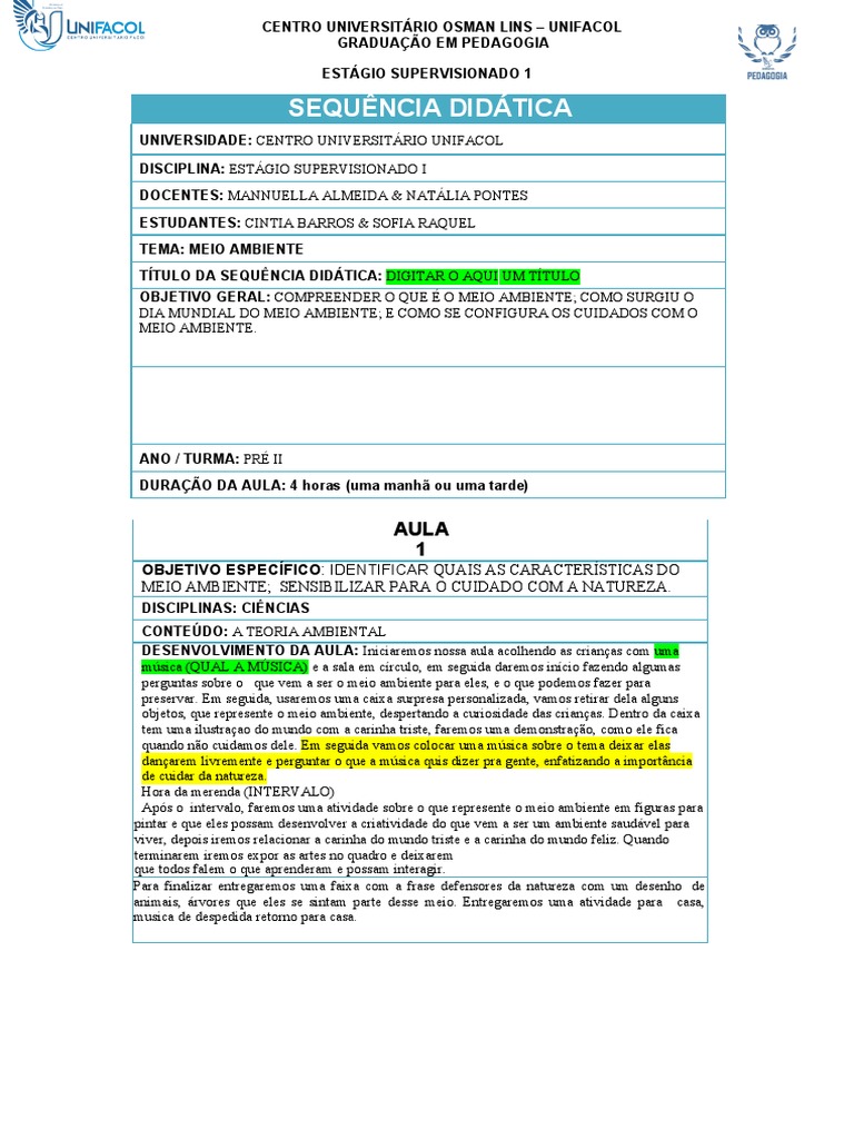 Estou Compartilhando o Arquivo 'MODELO - SEQUÊNCIA DIDÁTICA | PDF ...