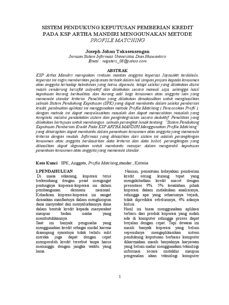 Sistem Pendukung Keputusan Pemberian Kredit Pada KSP Artha Mandiri Menggunakan Metode | PDF ...