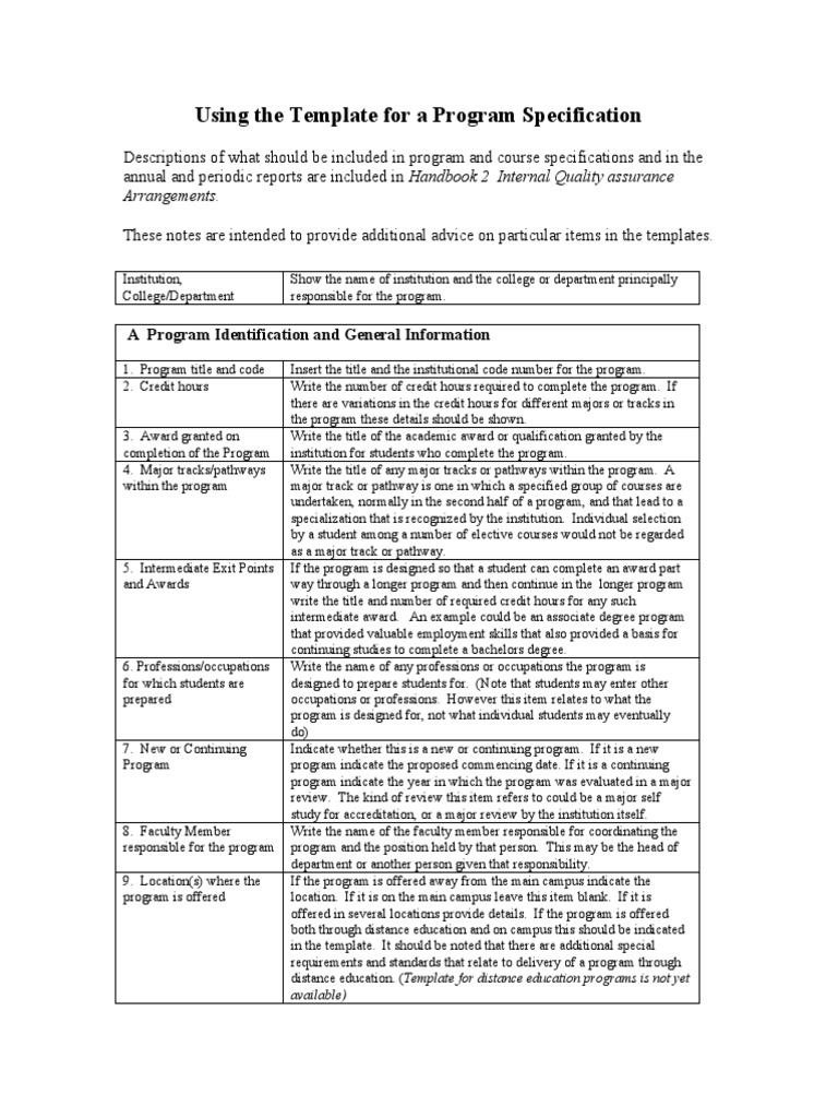 Using The Template For A Program Specification | PDF
