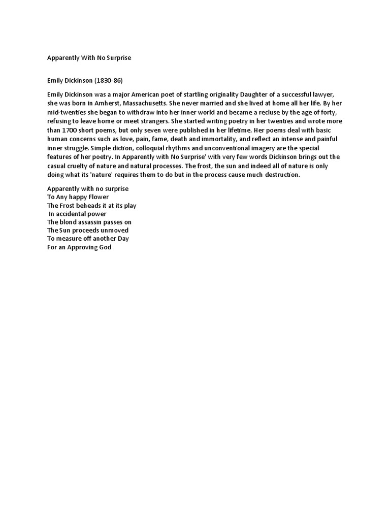 Dickinson's "Apparently With No Surprise" | PDF | Classics | General ...