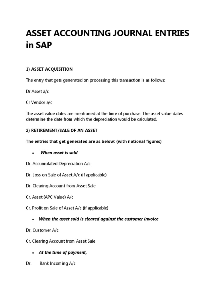 ASSET ACCOUNTING JOURNAL ENTRIES in SAP | PDF | Finance & Money Management