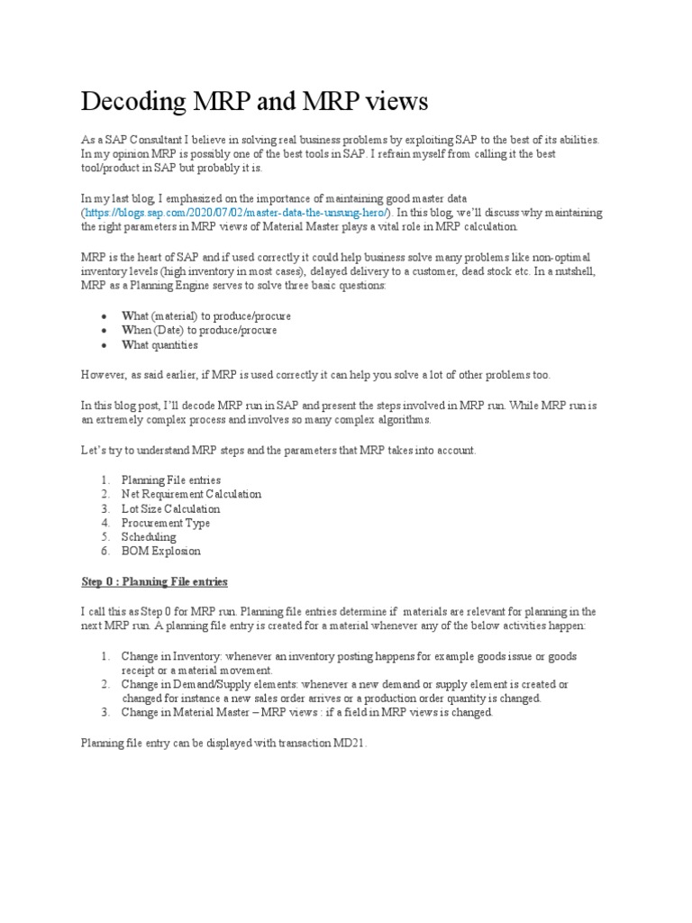Decoding MRP and MRP Views | PDF | Supply Chain Management | Business ...