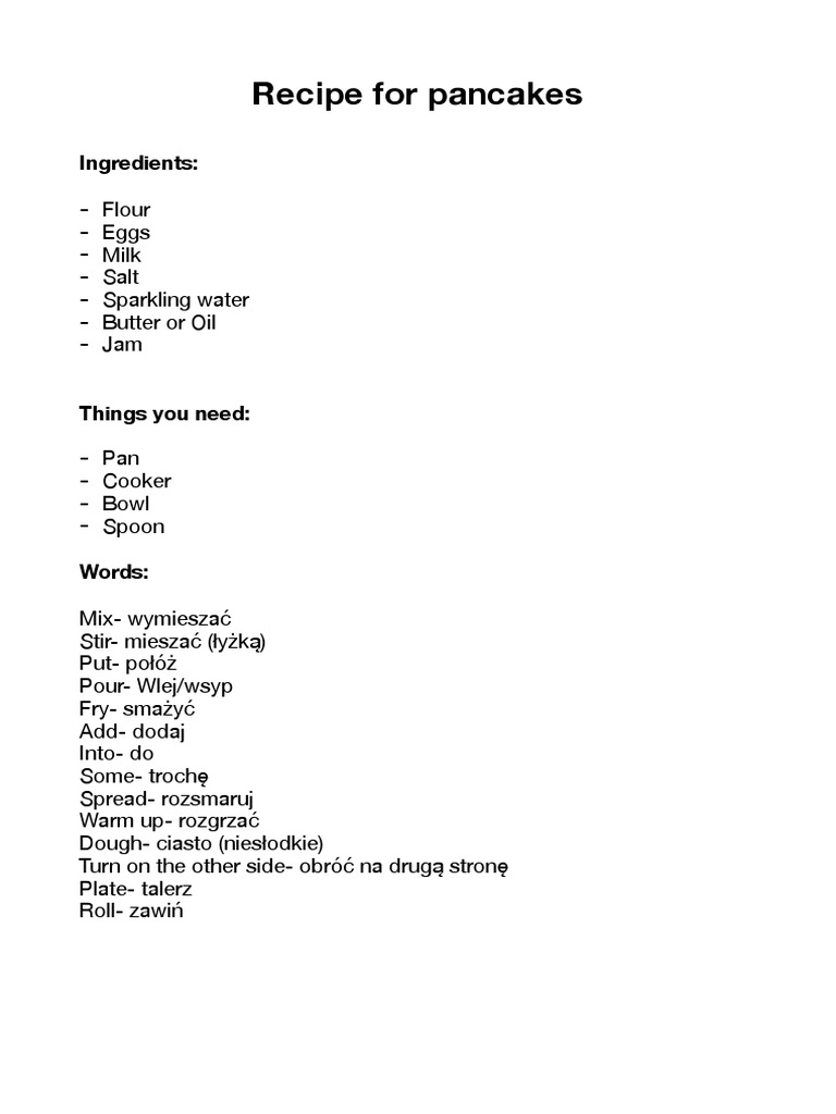 Recipe For Pancakes: Ingredients | PDF