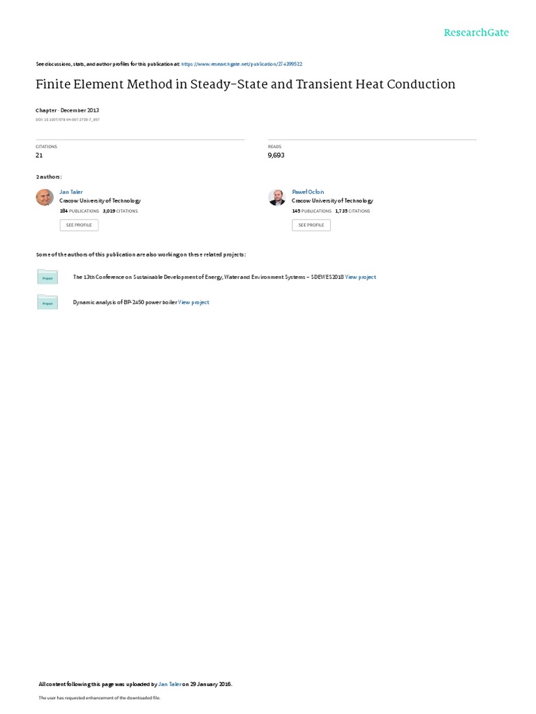 Finite Element Method in Steady-State and Transient Heat Conduction: Governing Equations ...