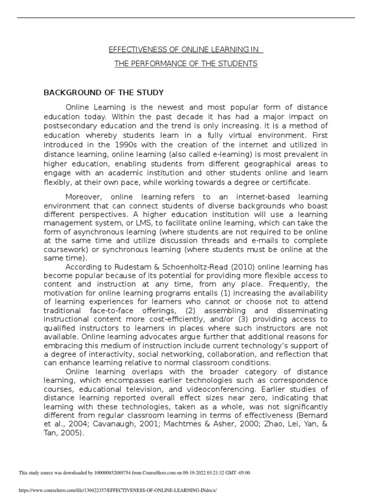 EFFECTIVENESS_OF_ONLINE_LEARNING_IN.docx | PDF | Educational Technology ...
