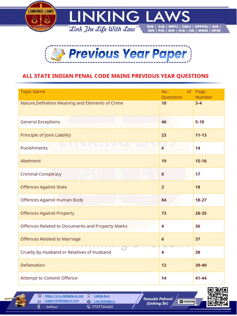 All State Indian Penal Code Mains Previous Year Questions: T.me ...