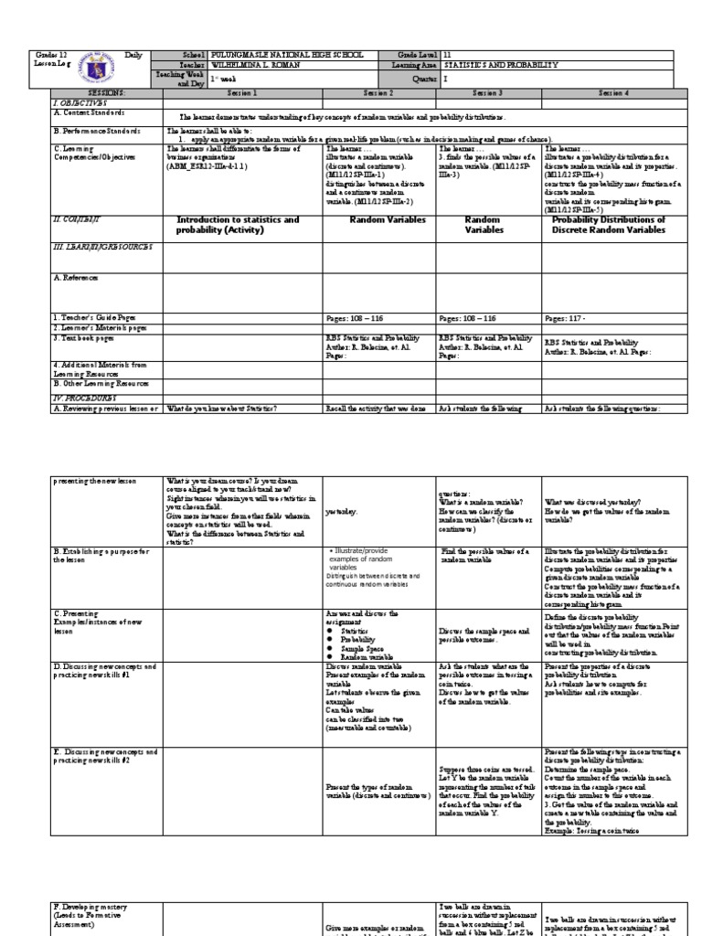 DLL Week 1 Stat | PDF | Probability Distribution | Random Variable