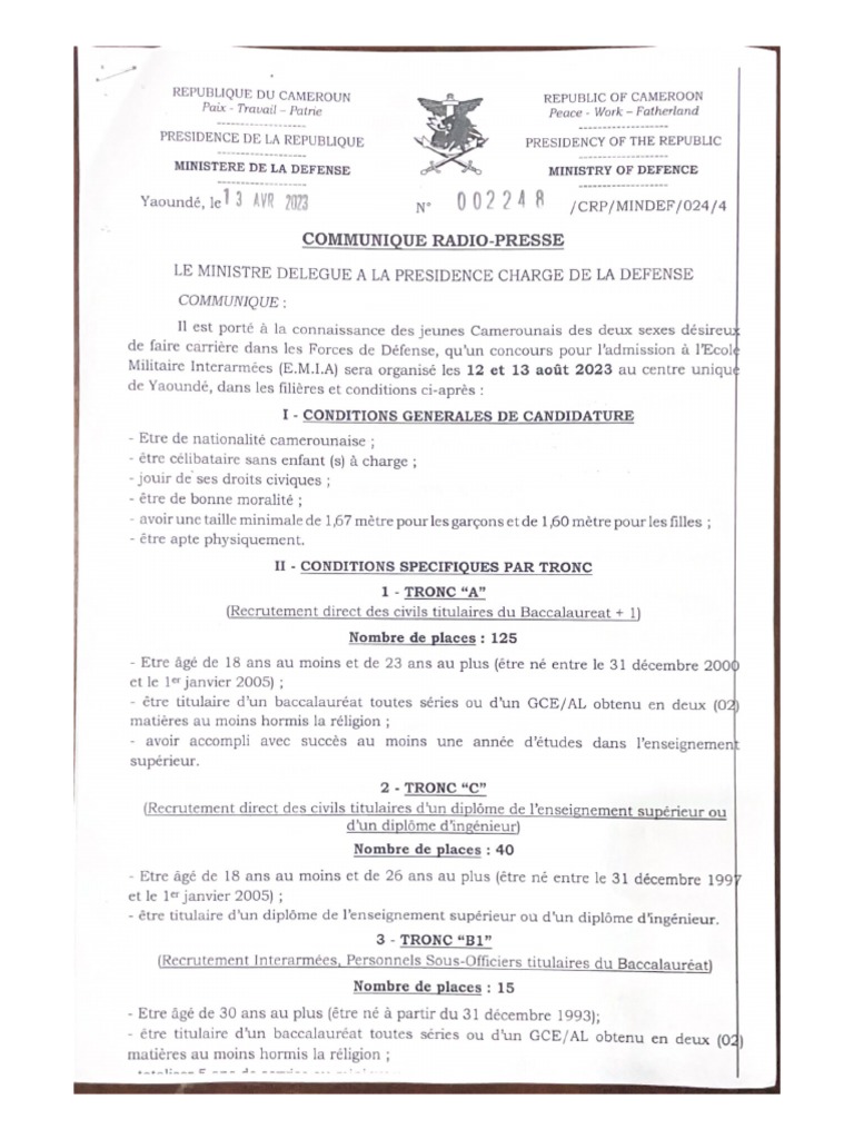REPUBLIQUE DU CAMEROUN | PDF
