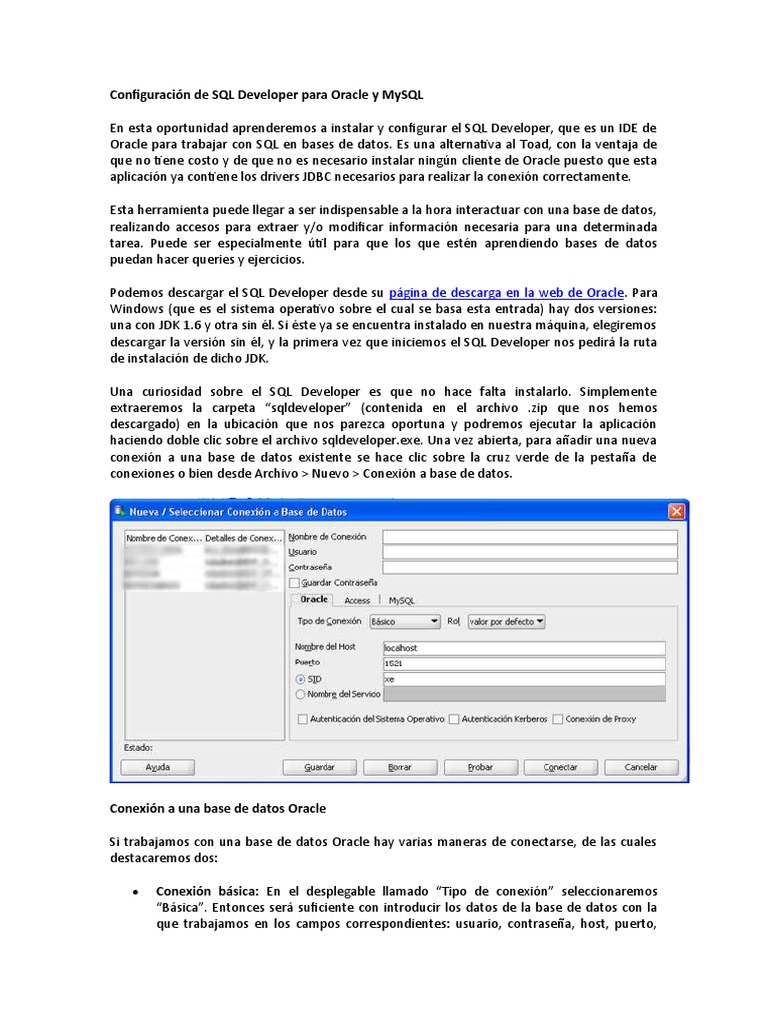 Configuración de SQL Developer | PDF | Mi sql | Archivo de computadora