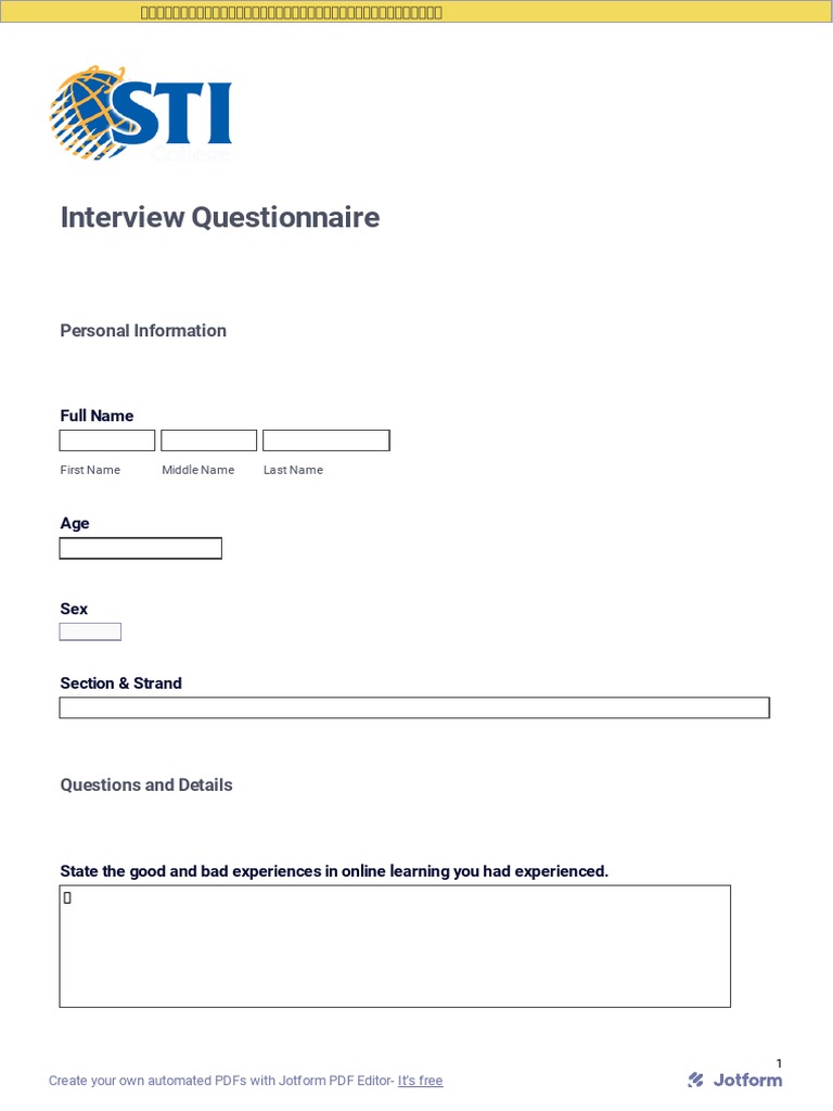 Online Interview Questionnaire Form | PDF
