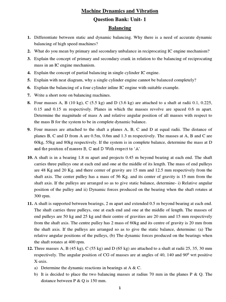 Machine Dynamics Balancing Questions | PDF | Center Of Mass | Angle