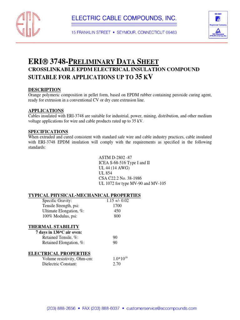 ERI-3748-R1 - Data Sheet - ECC - 2005-Out | PDF | Extrusion | Insulator ...
