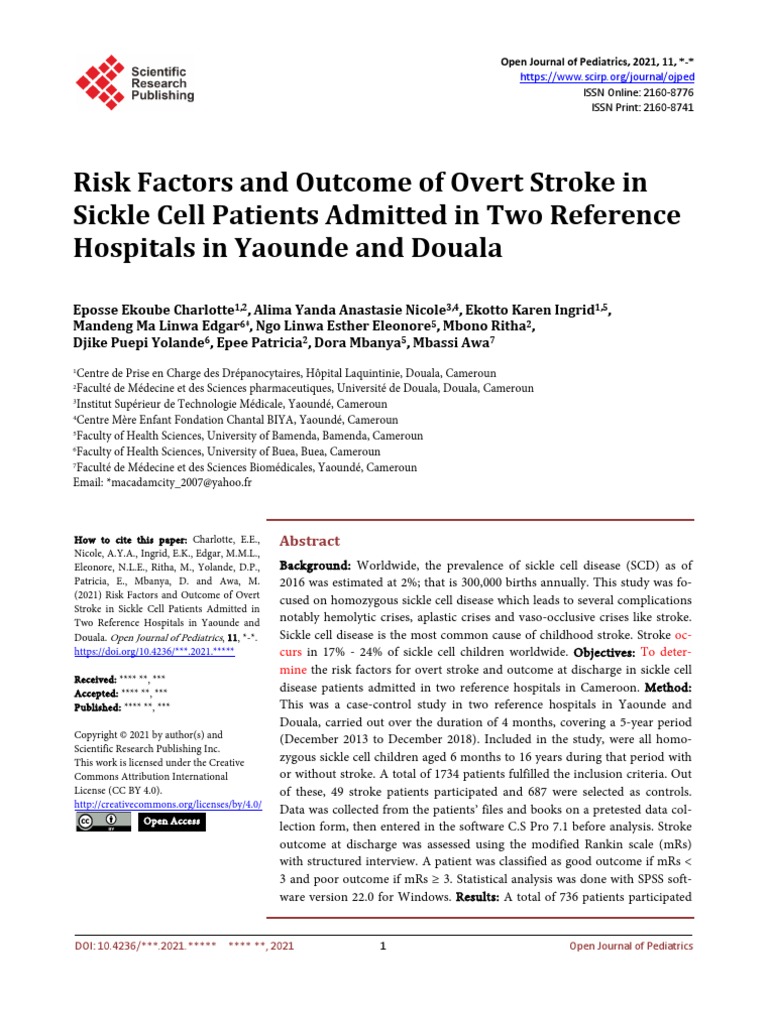 Risk Factors and Outcome of Overt Stroke in Sickle Cell Patients ...