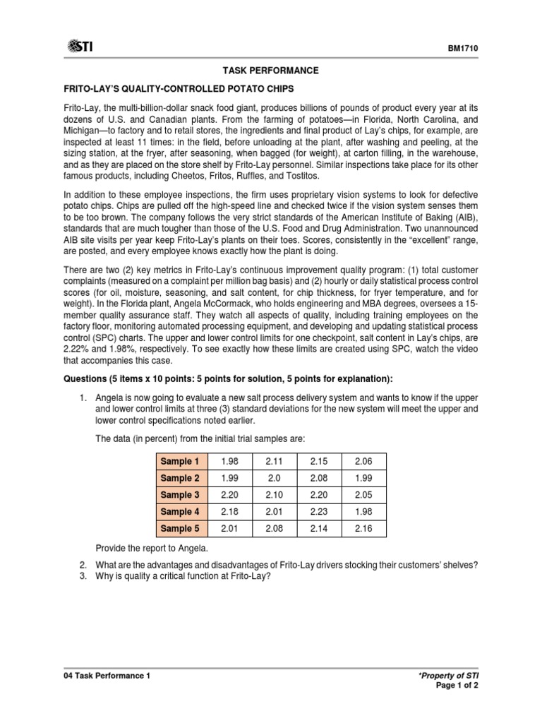 04 Task Performance 1 | PDF | Potato Chip | Rubric (Academic)