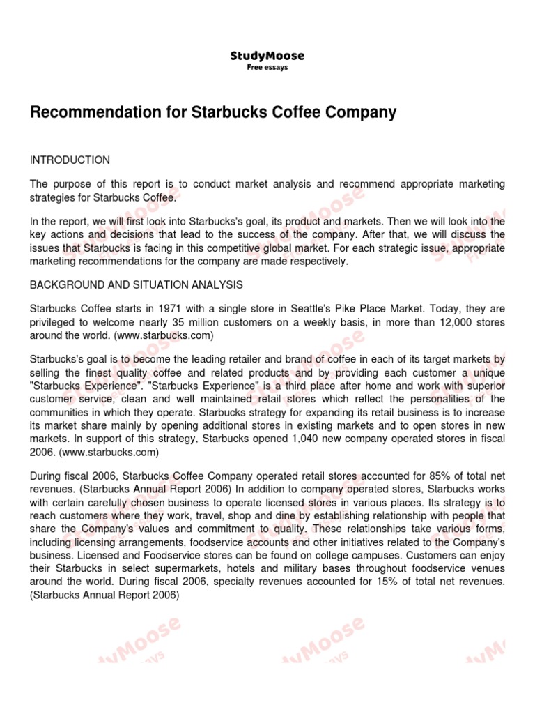 Recommendation For Starbucks Coffee Company | PDF | Starbucks | Brand