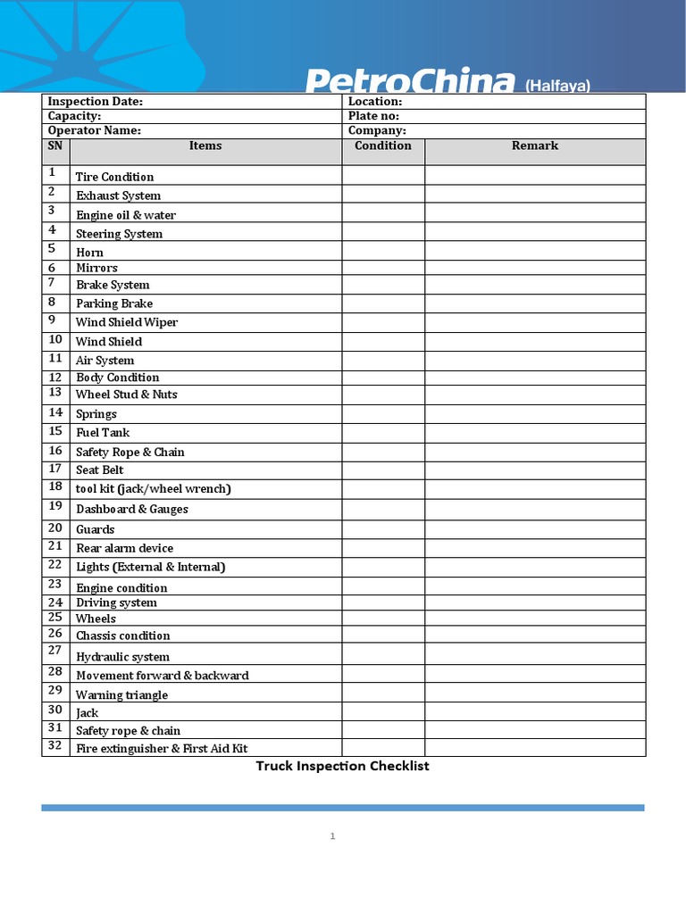 Truck Inspection Checklist 2021 | PDF