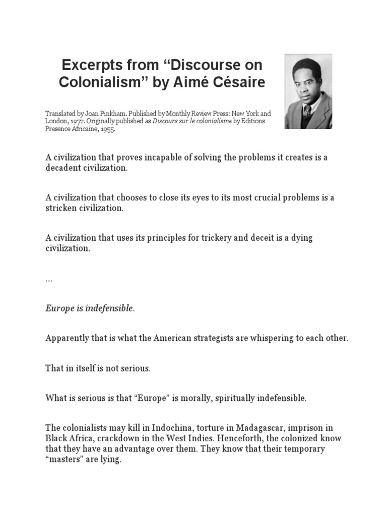 Discourse On Colonialism - Cesaire | PDF | Colonialism