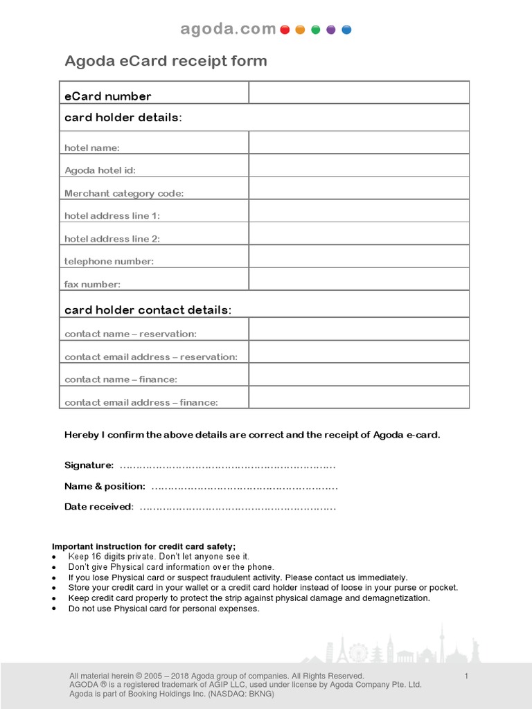Agoda Ecard Receipt Form EN | PDF