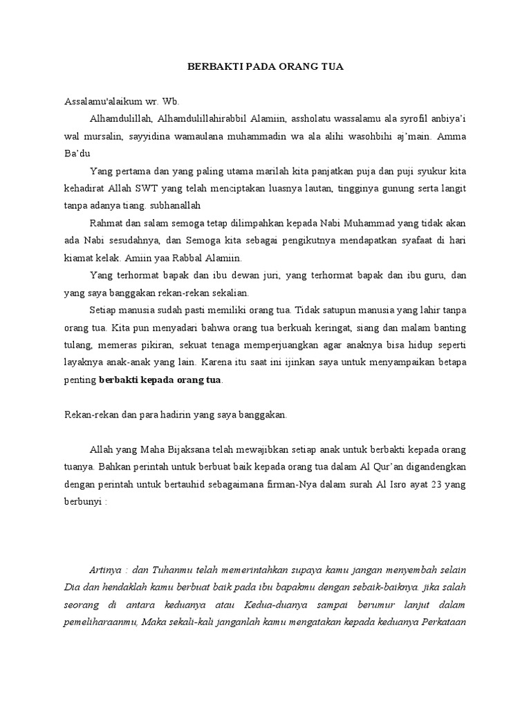 Pidato Berbakti Kepada Kedua Orang Tua | PDF | Gaya Hidup