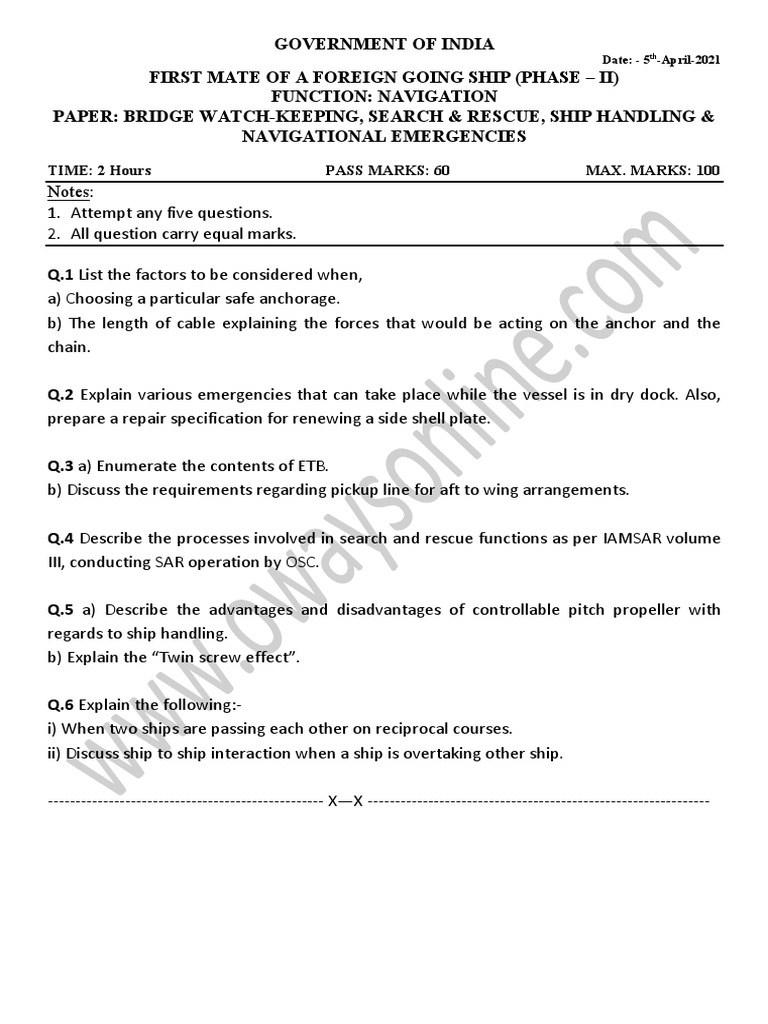 TIME: 2 Hours Pass Marks: 60 MAX. MARKS: 100: Date: - 5 - April-2021 ...