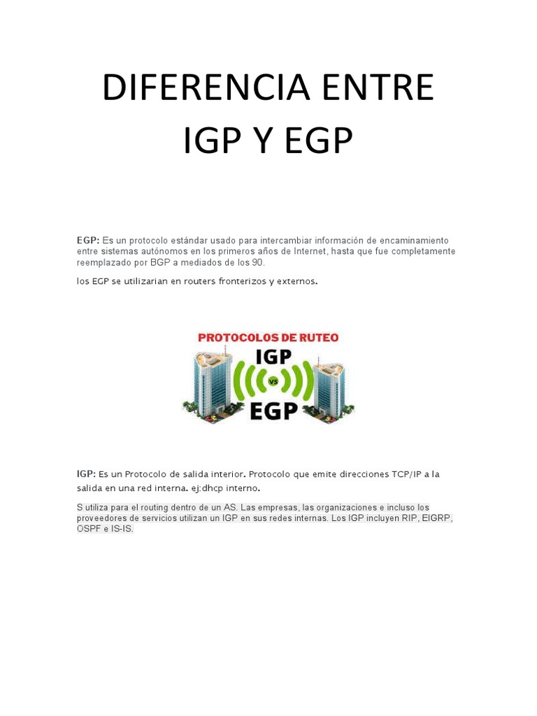Diferencia Entre Igp Y Egp: EGP: Es Un Protocolo Estándar Usado para Intercambiar Información de ...