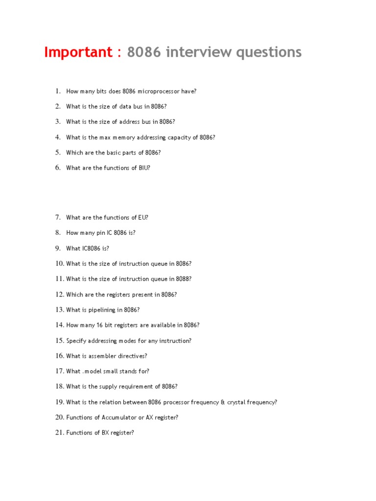 8086 Interview Ques | PDF | Instruction Set | Digital Electronics