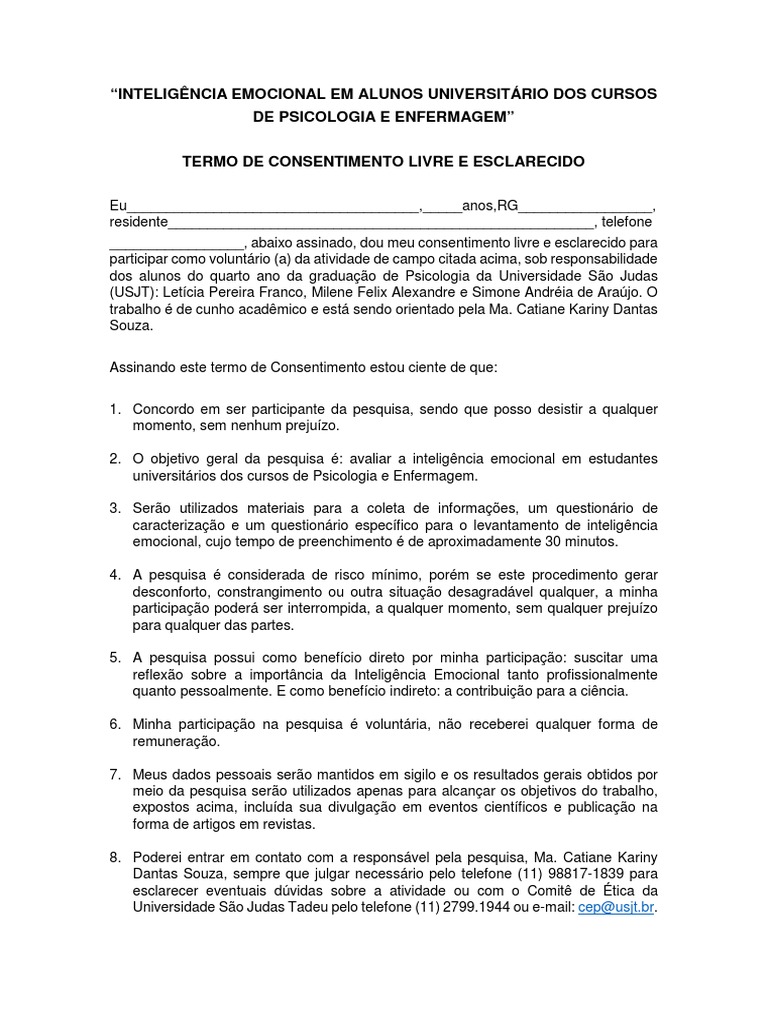 TCLE | PDF | Psicologia | Emoções
