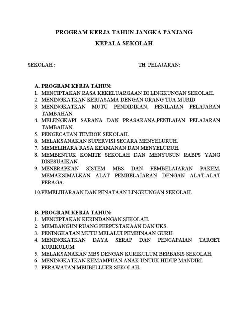 Program Kerja Tahun Jangka Panjang | PDF | Kesehatan Holistik