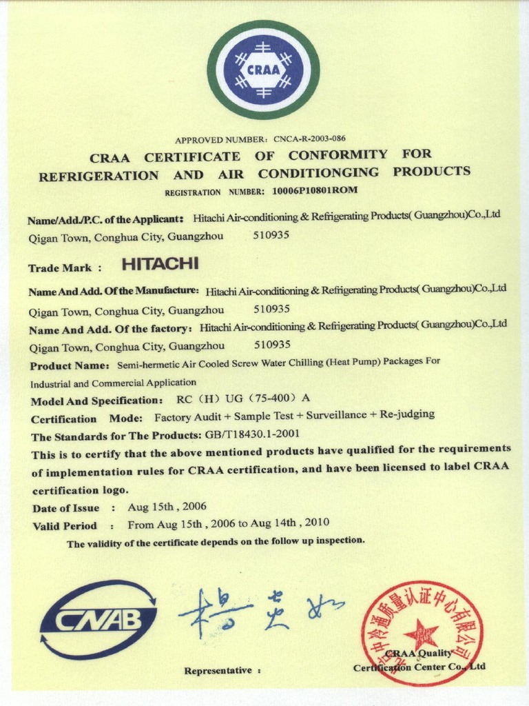 Hitachi Product Certificate | PDF