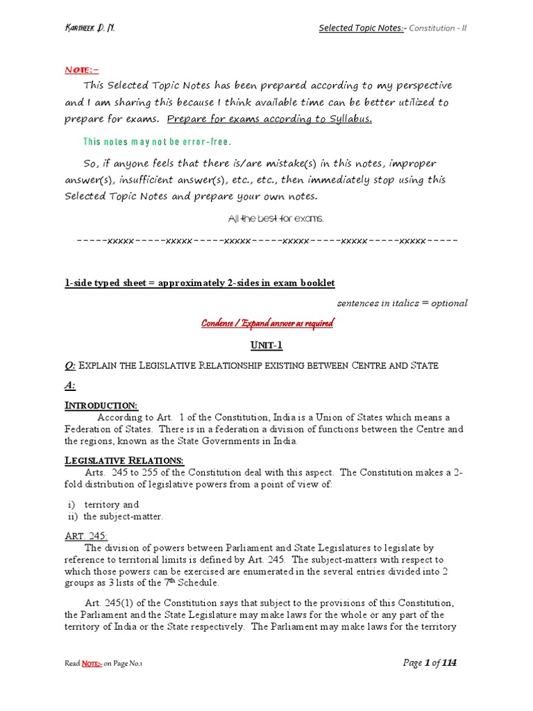 1-Side Typed Sheet Approximately 2-Sides in Exam Booklet: Condense / Expand Answer As Required ...