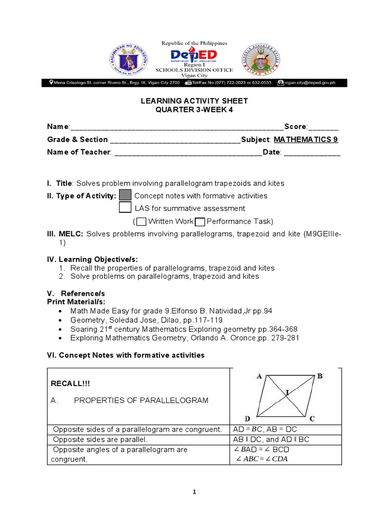 Math Grade 9 Q3 Week 4 With Summative | PDF | Geometric Shapes | Geometry