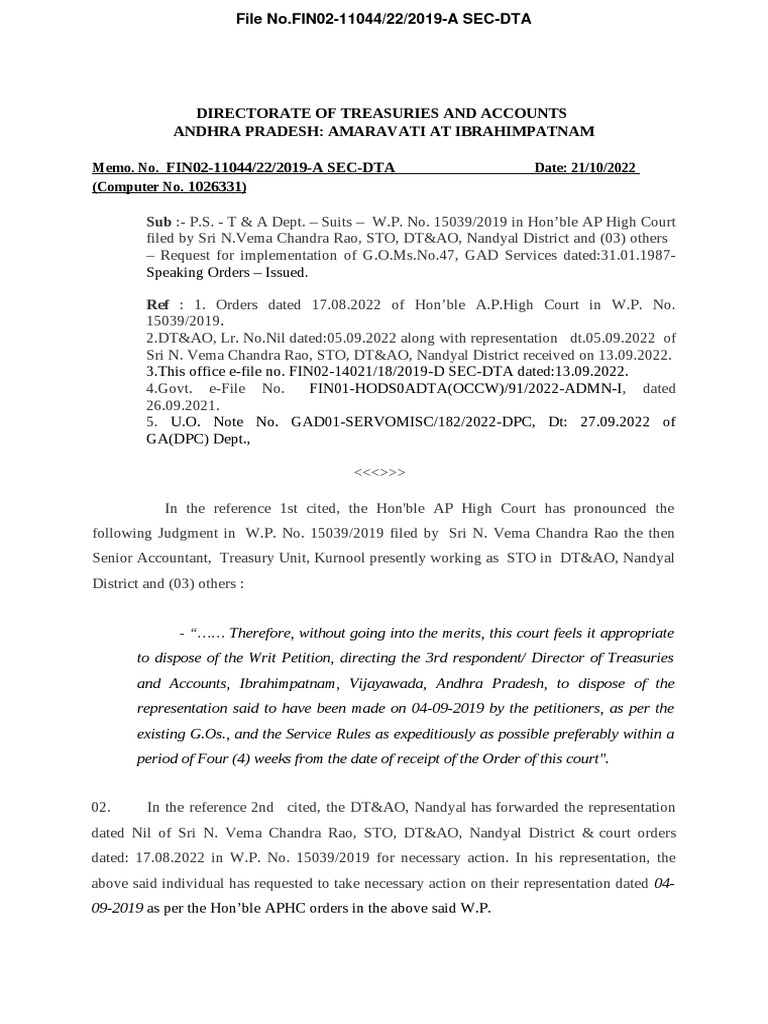 Directorate of Treasuries and Accounts Andhra Pradesh: Amaravati at ...