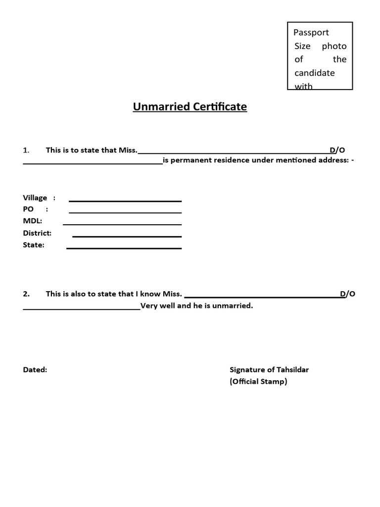 Unmarried Certificate Application Form PDF Download | PDF