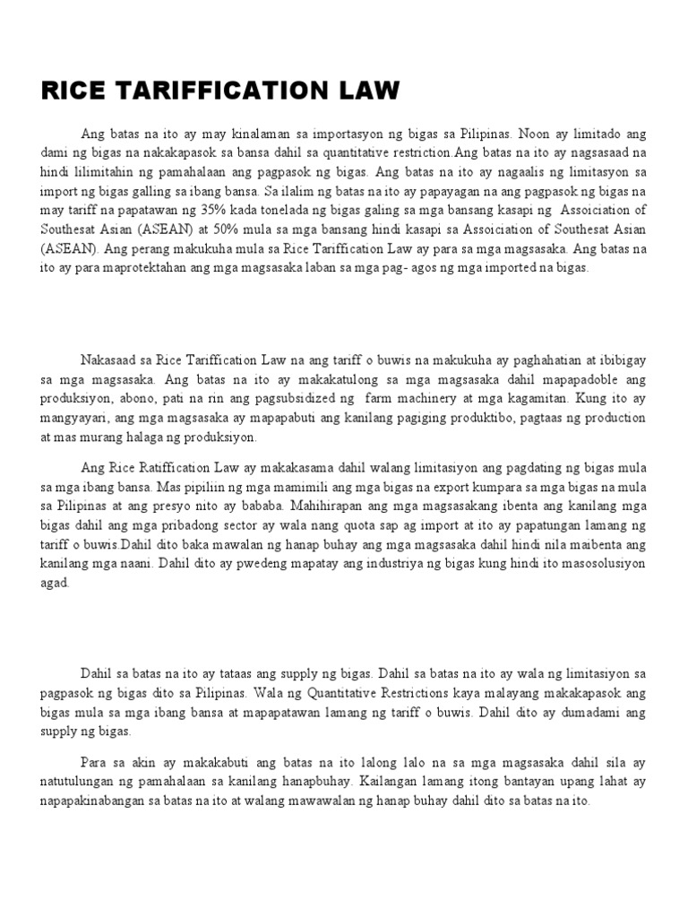 Rice Tariffication Law | PDF