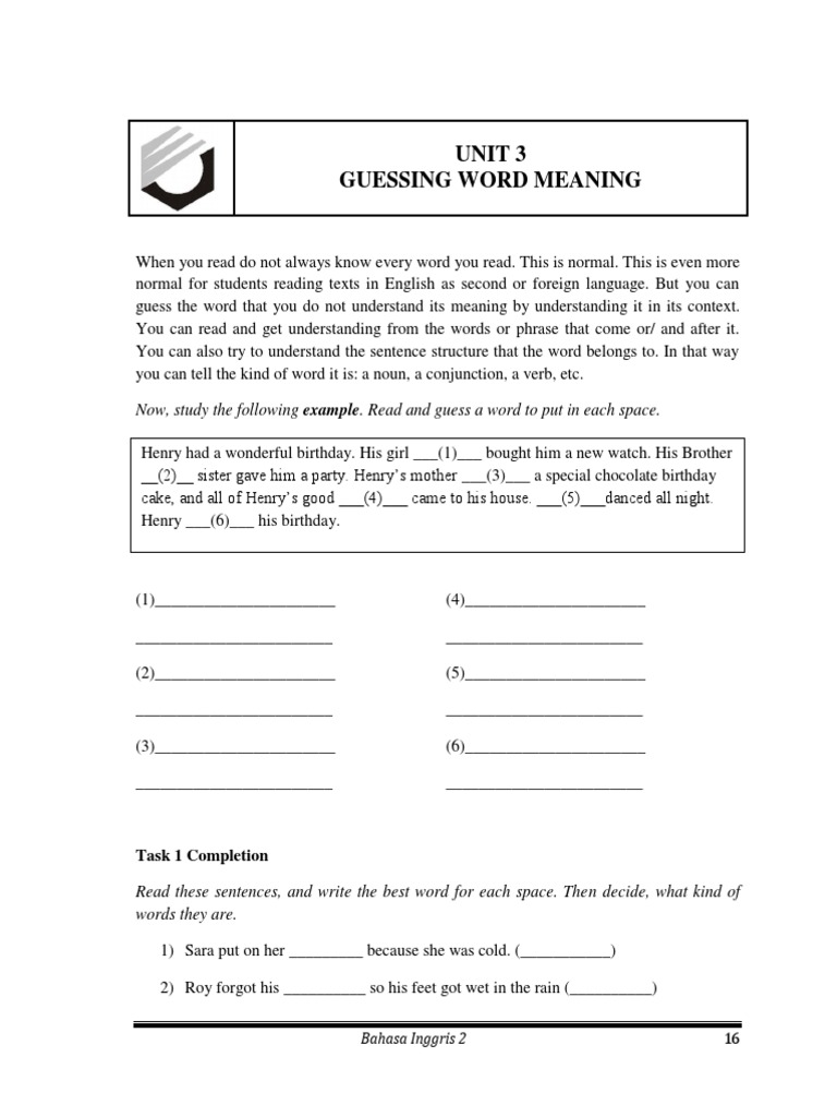 Unit 3 Guessing Word Meaning: Now, Study The Following Example. Read ...