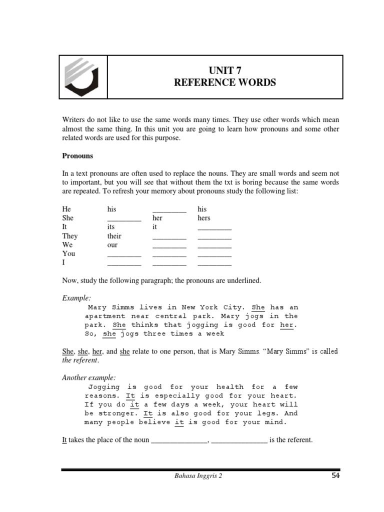 UNIT 7 Reference Words | PDF