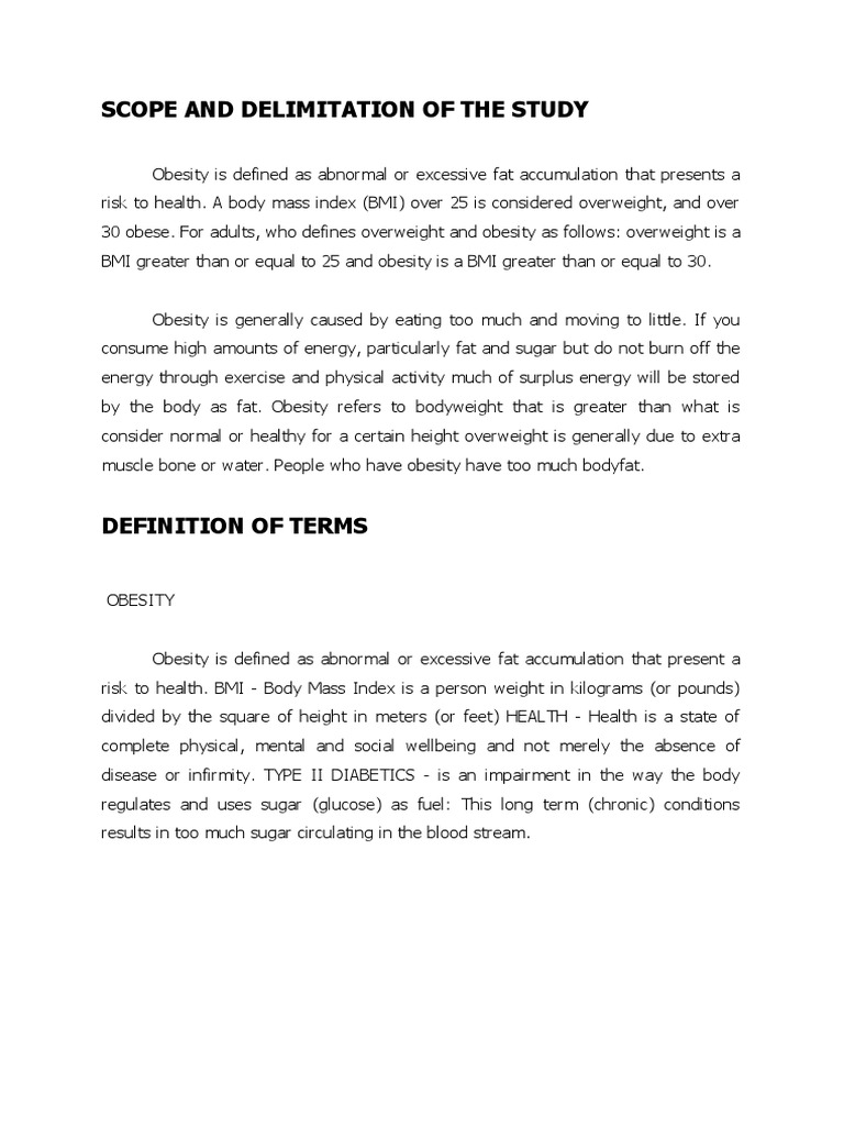 Scope and Delimitation of The Study | PDF | Obesity | Body Mass Index