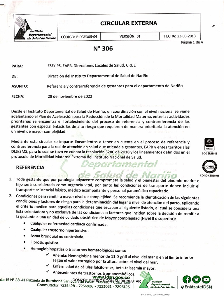Circular Externa 306 referencia y contrarreferencia gestantes | PDF