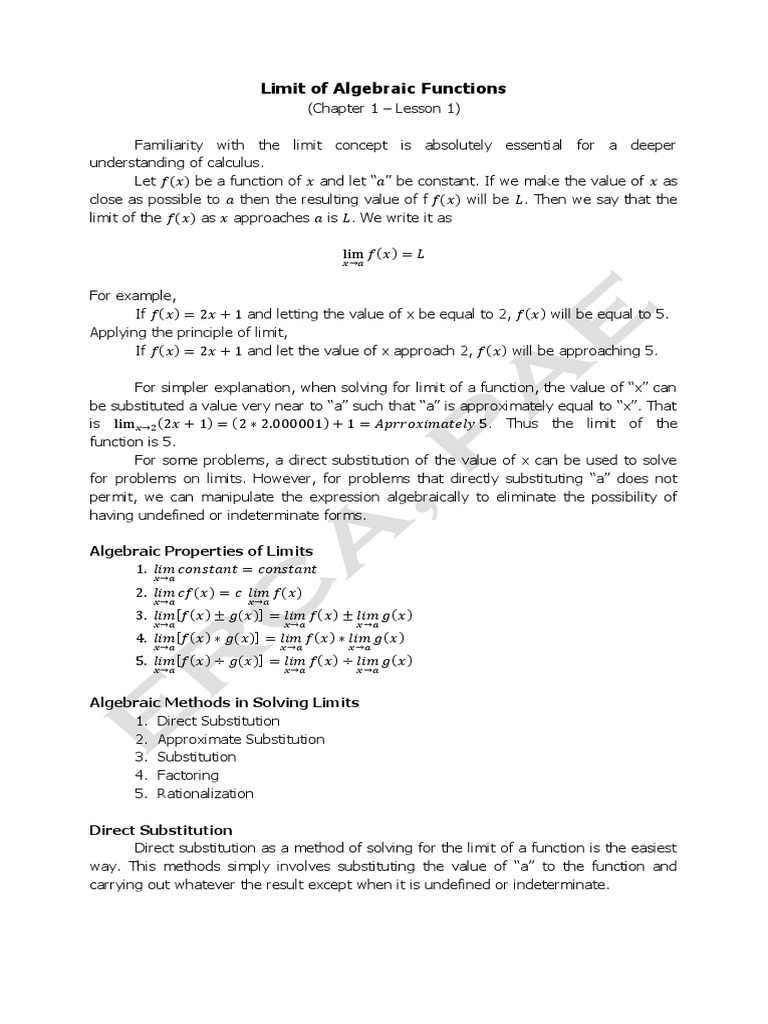 C1L1 - Limit of Algebraic Function | PDF | Limit (Mathematics) | Function (Mathematics)