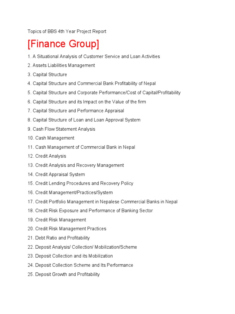BBS 4th Year Project Topics Overview | PDF | Career & Growth | Finance ...